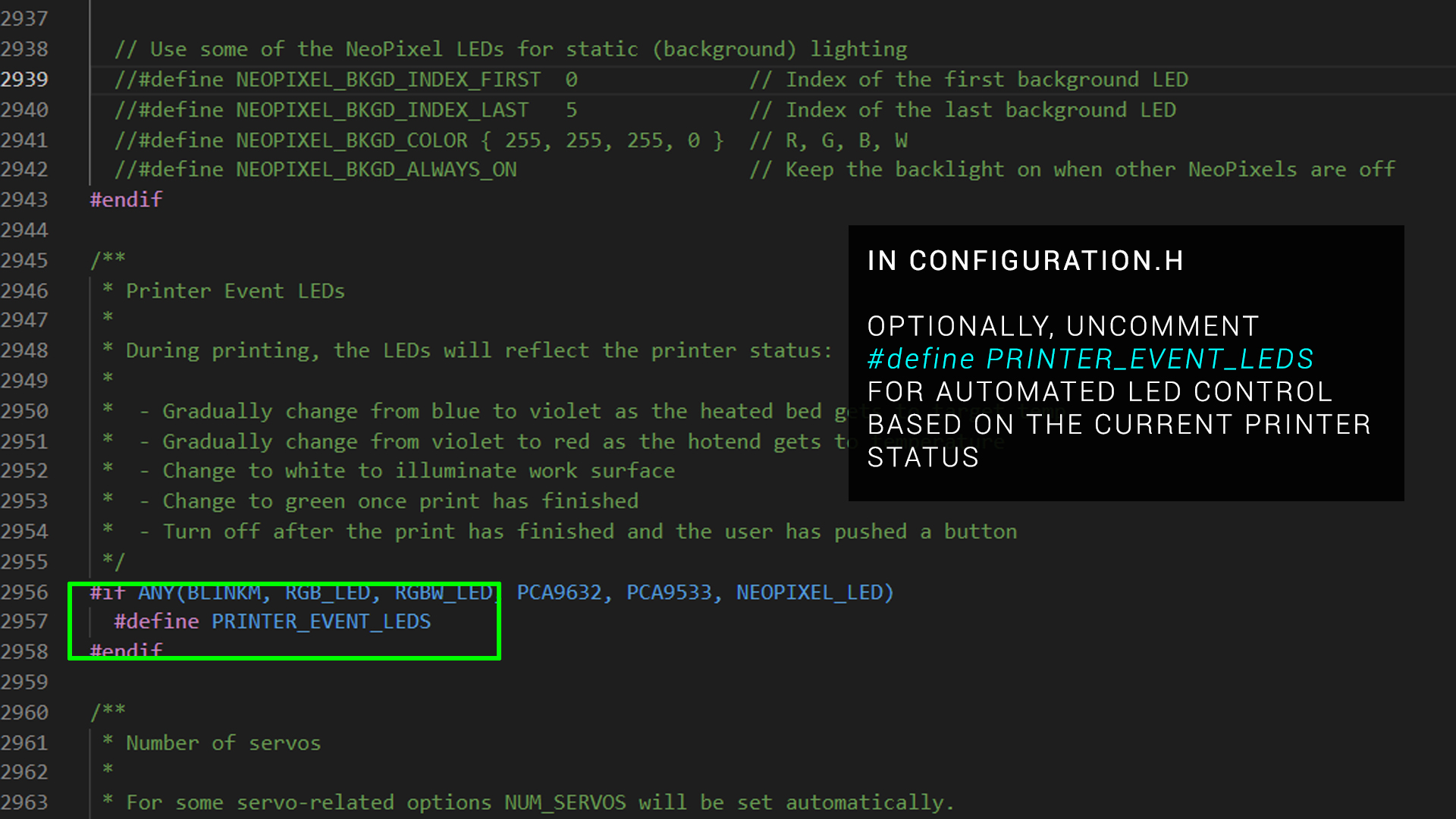 By uncommenting PRINTER_EVENT_LEDS , the Neopixel strip will change ...